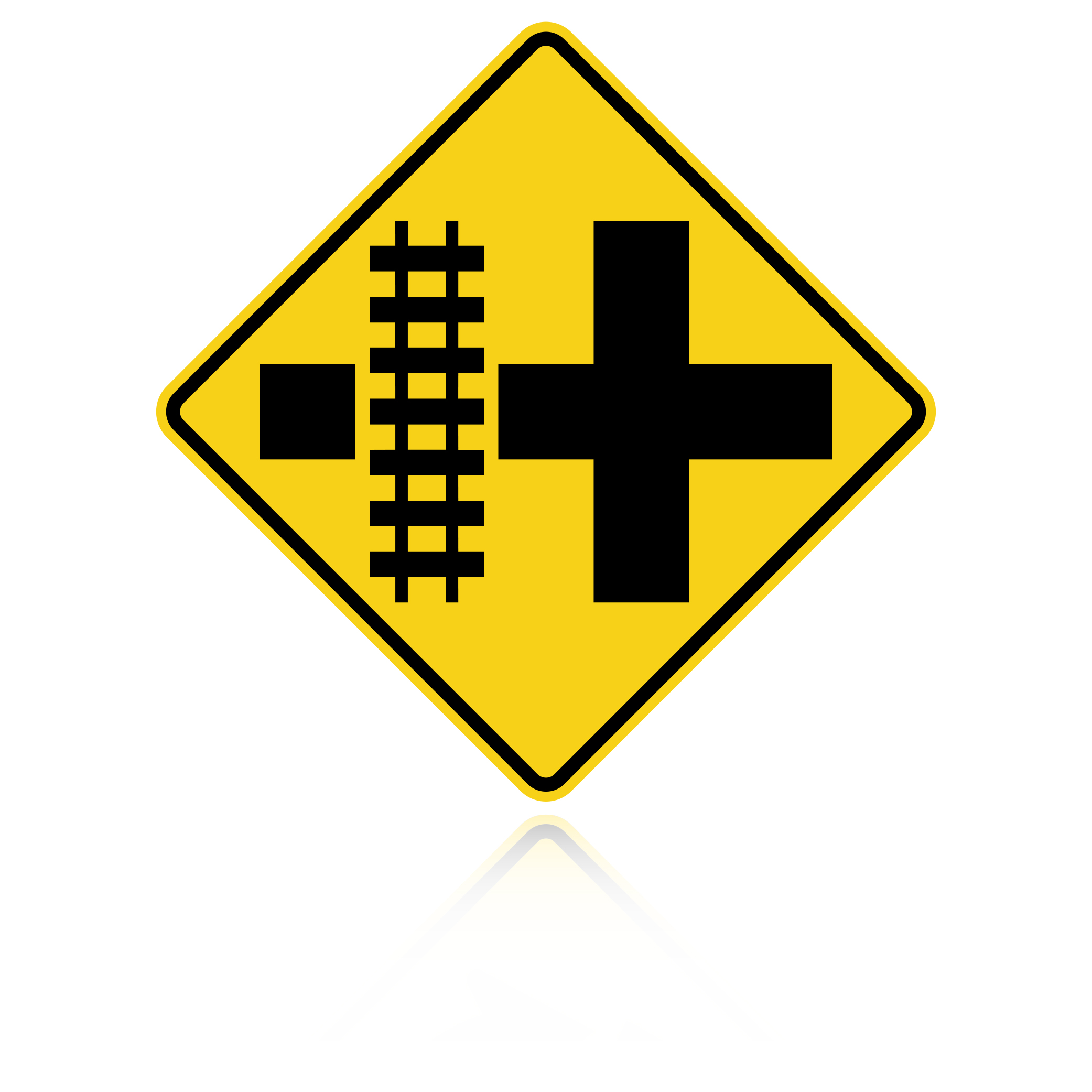 trafficthingz.com: MUTCD W10-2 (L&R) Railroad Crossing (On Crossroad)